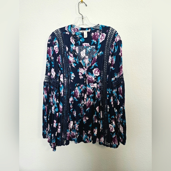 Indigo Thread Co | Tops | Indigo Thread Co Navyteal And Purple Boho Top ...